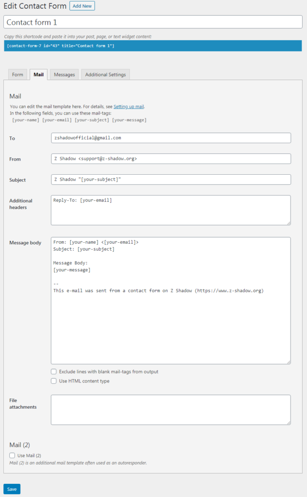 How to Create a Contact Form in WordPress - Contact Form 7 Settings