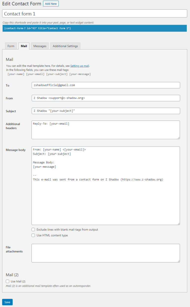 How to Create a Contact Form in WordPress - Contact Form 7 Settings